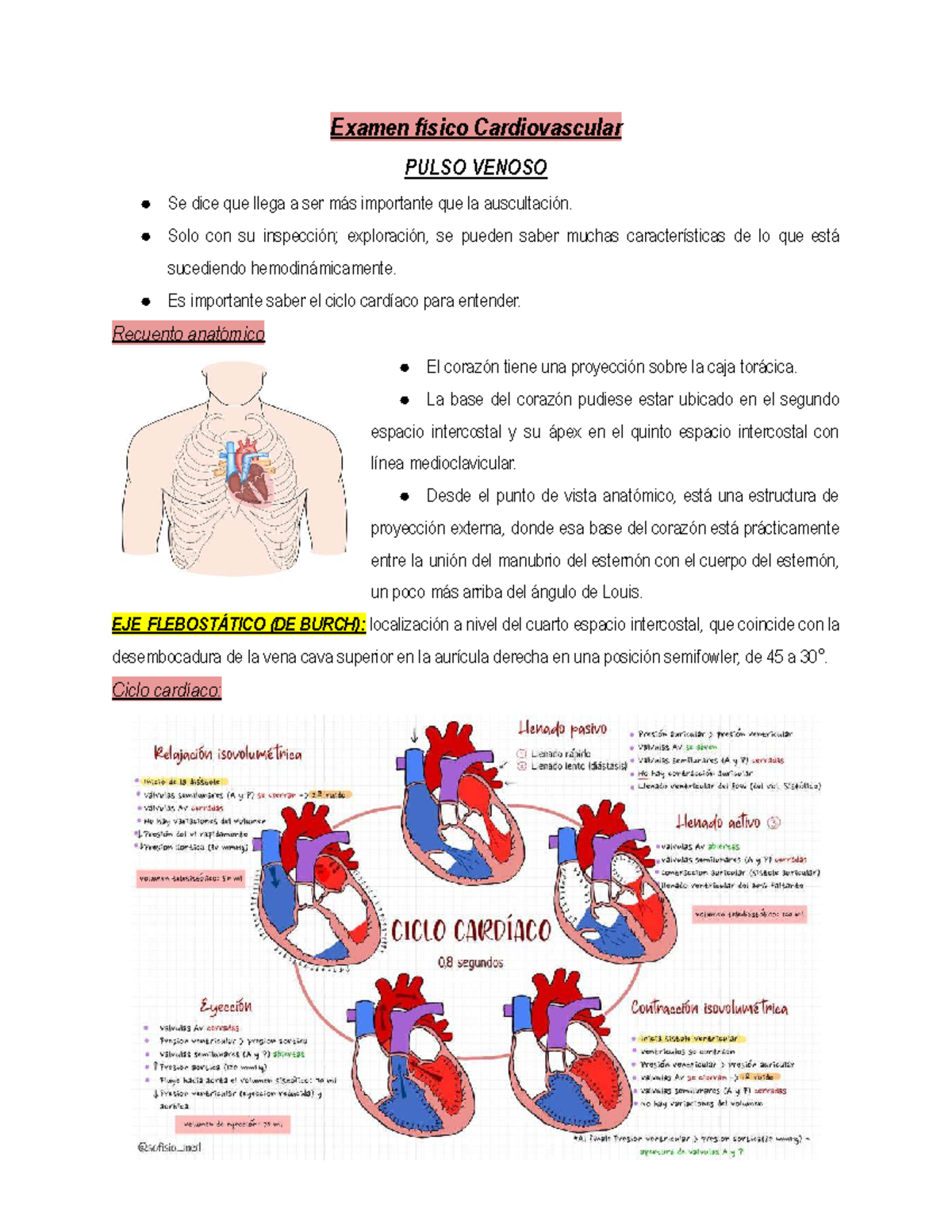 Examen Físico Cardiovascular: Pulso Venoso y Ciclo Cardíaco - Studocu