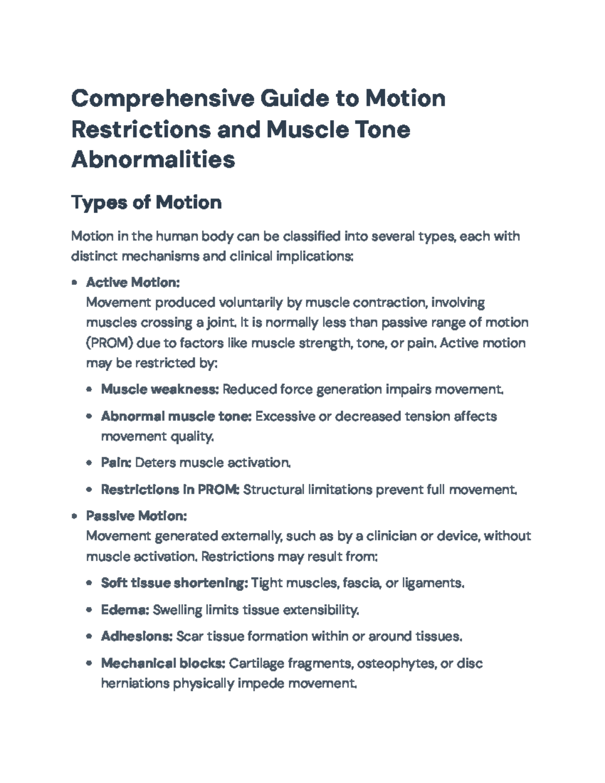 Comprehensive Overview of Motion Restrictions & Muscle Tone ...