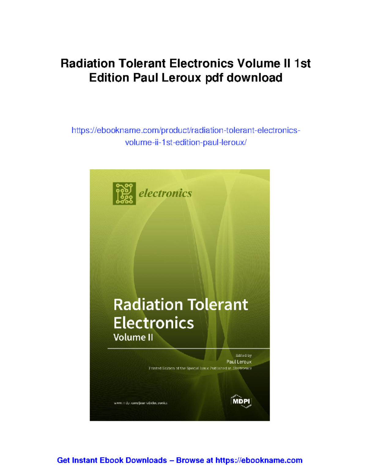Radiation Tolerant Electronics Vol II: Advances in SEU Mitigation ...