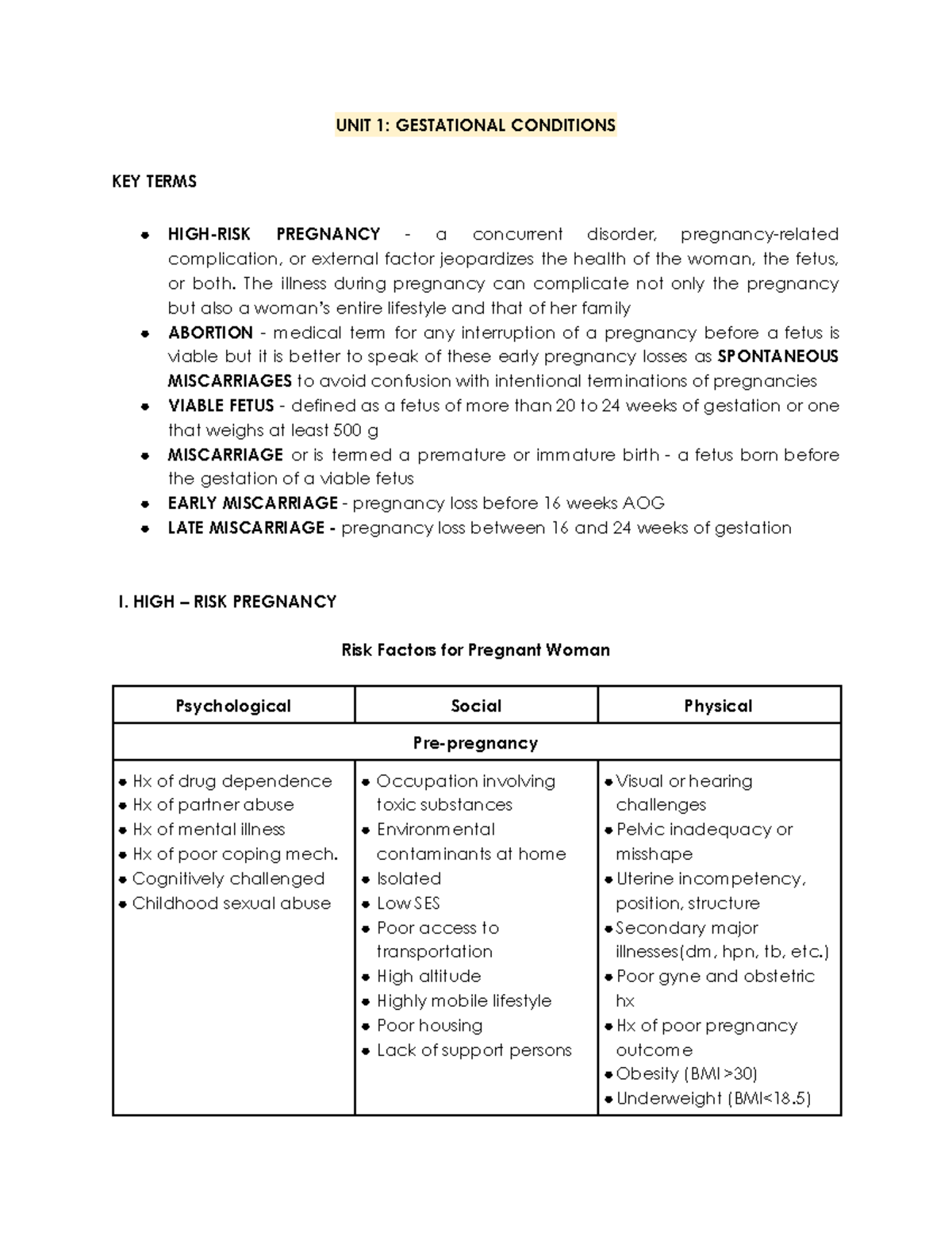 Prelims: Maternal and Child Notes on Gestational Conditions - Studocu