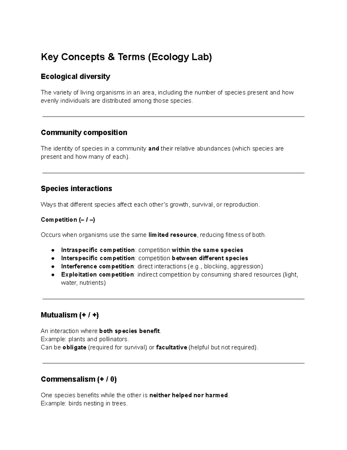 BIO 173 Exam 1 Practice Notes: Key Concepts in Ecology and Enzymes ...