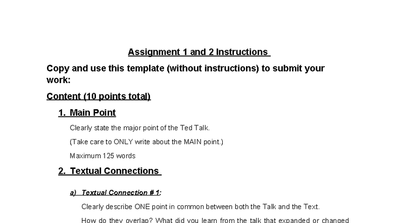 Assignments 1 & 2 Instructions: Ted Talk Analysis Template - Studocu