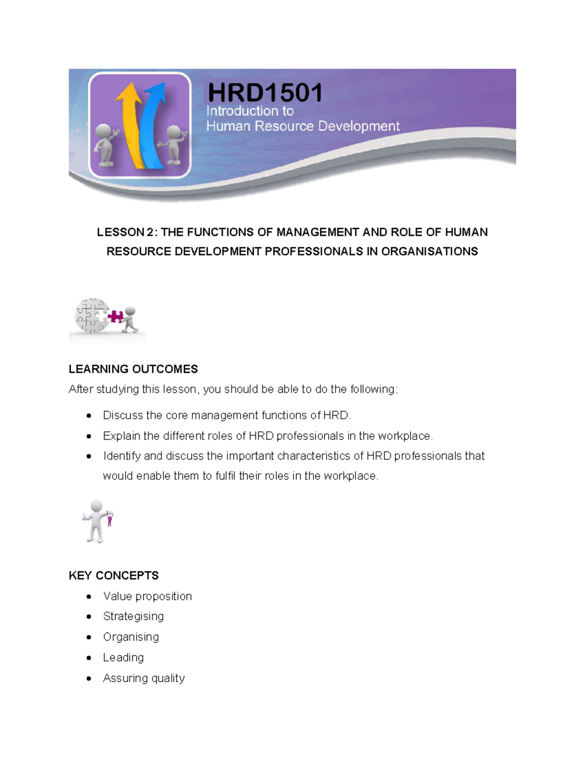 HRD1501 Lesson 2: Functions of Management & HRD Professionals Roles ...
