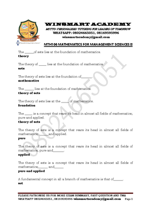 Elementary Mathematics I - MTH101 - NOUN - Studocu