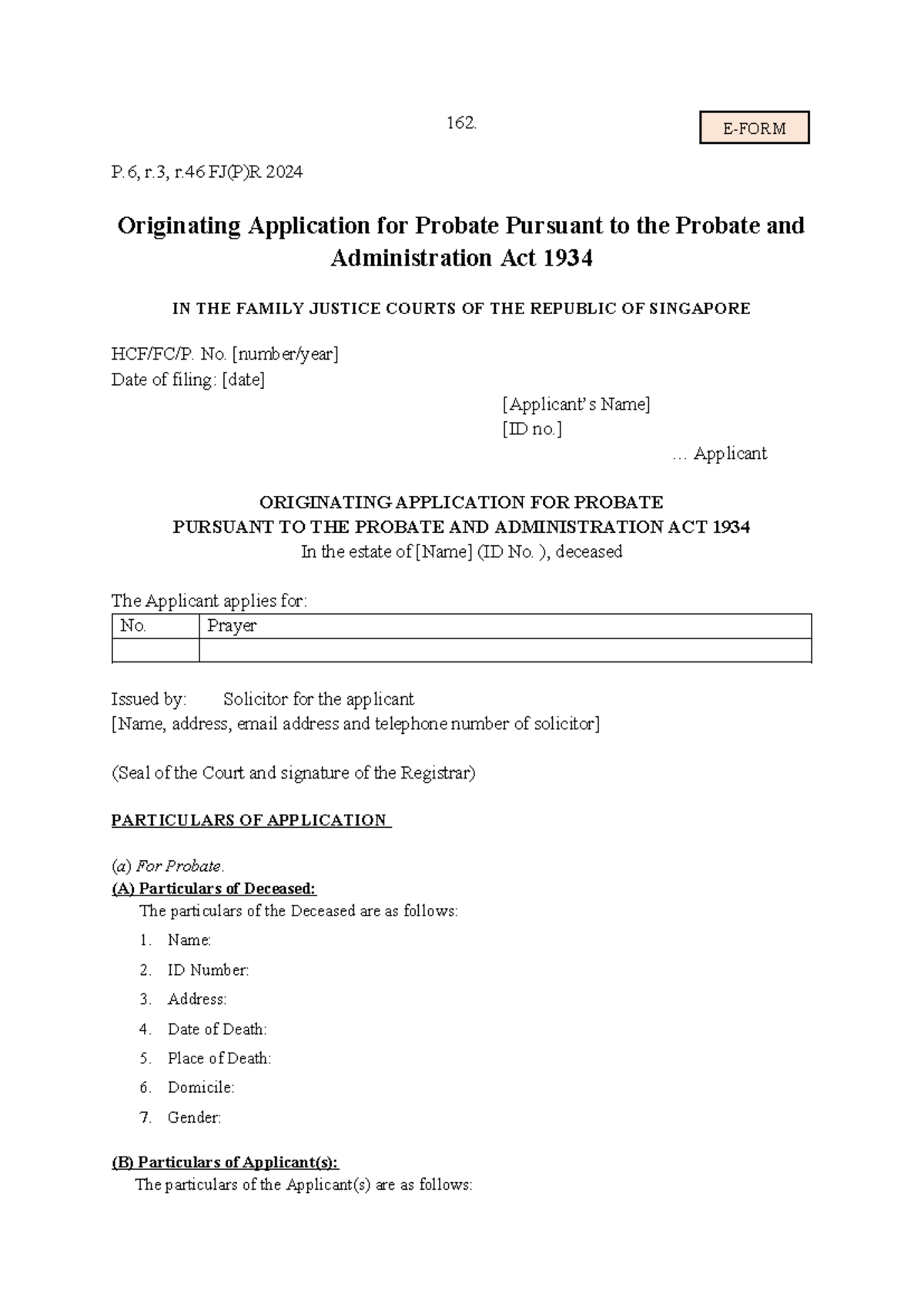 162. Form 162 - Originating Application for Probate PAA 1934 - Studocu