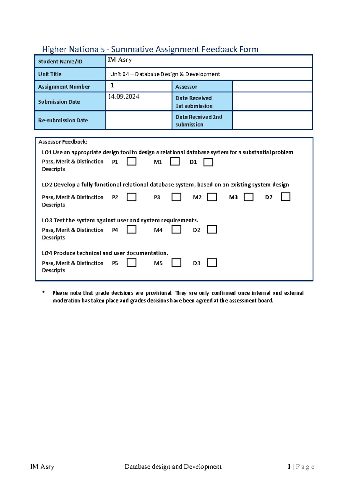 Unit 04 – Database Design & Development Assignment: E-Space Solutions - Studocu