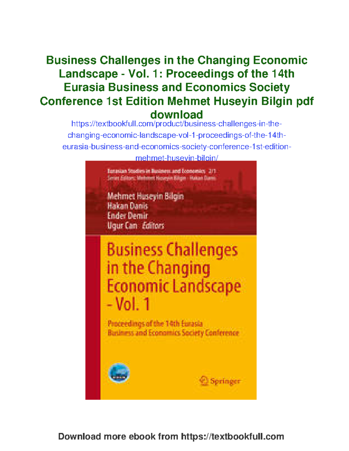 Business Challenges in the Changing Economic Landscape Vol. 1: EBES ...
