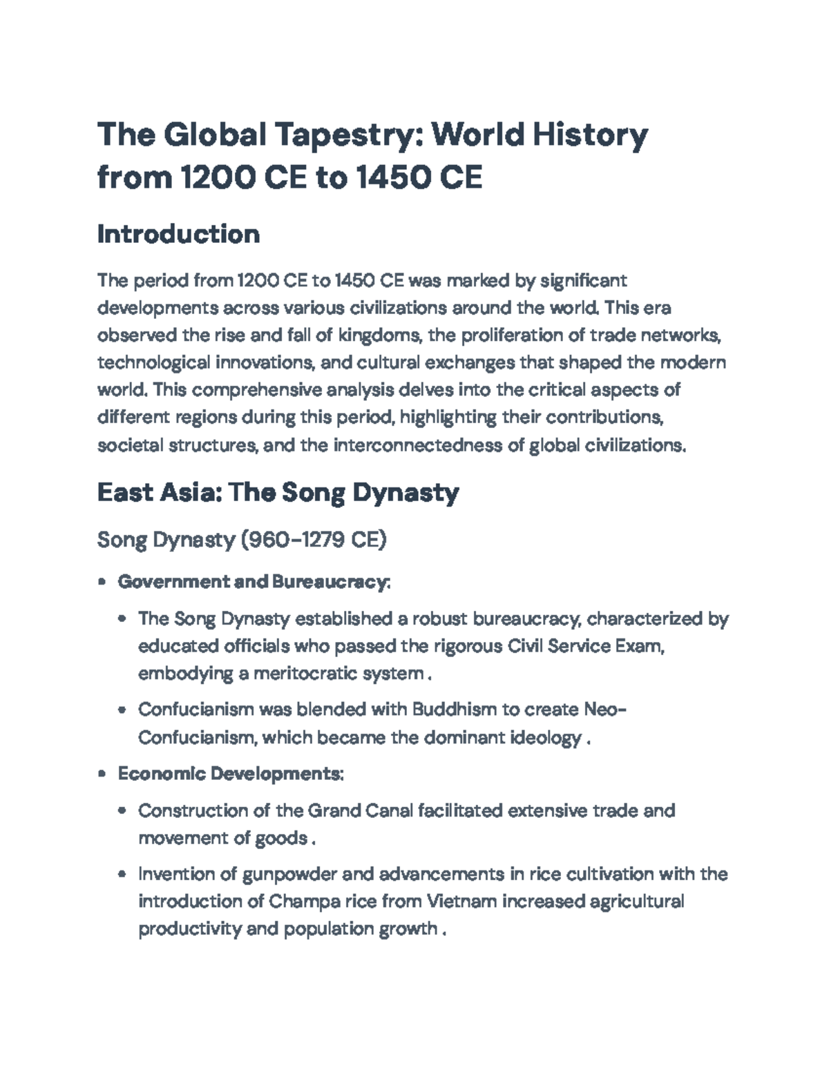 World History 1200-1450 CE: Key Developments & Cultures Analysis - Studocu