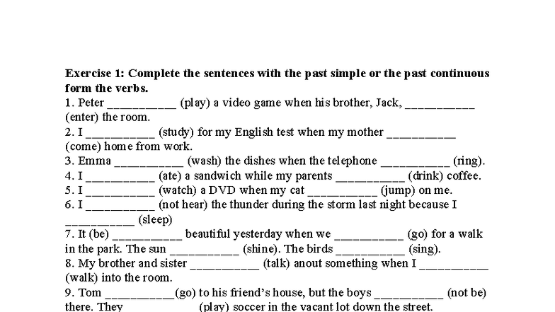 Exercise 1: Past Simple vs. Past Continuous Grammar Practice - Studocu