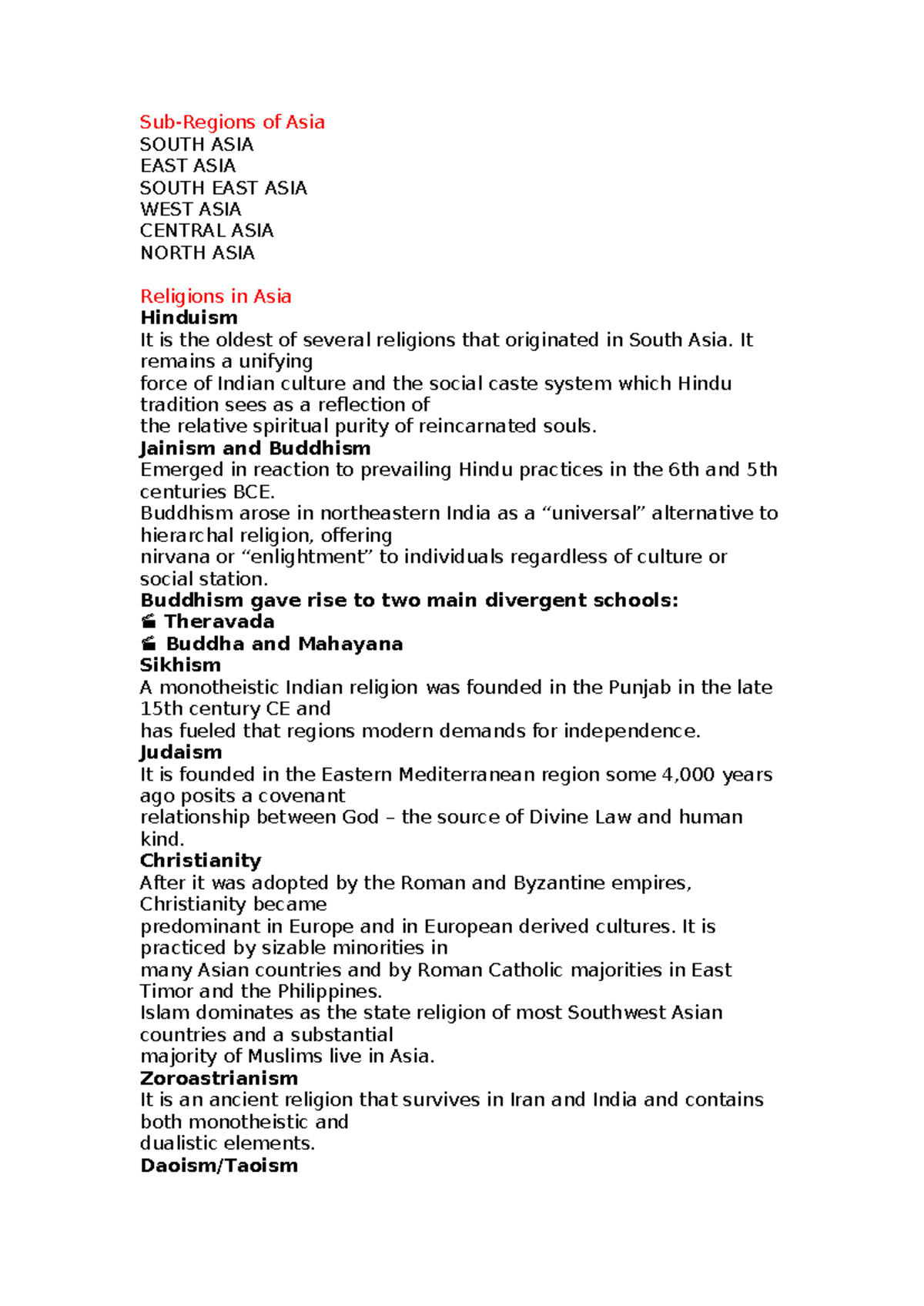 Asian Studies Reviewer - Midterm 1: Religions & Regions of Asia - Studocu