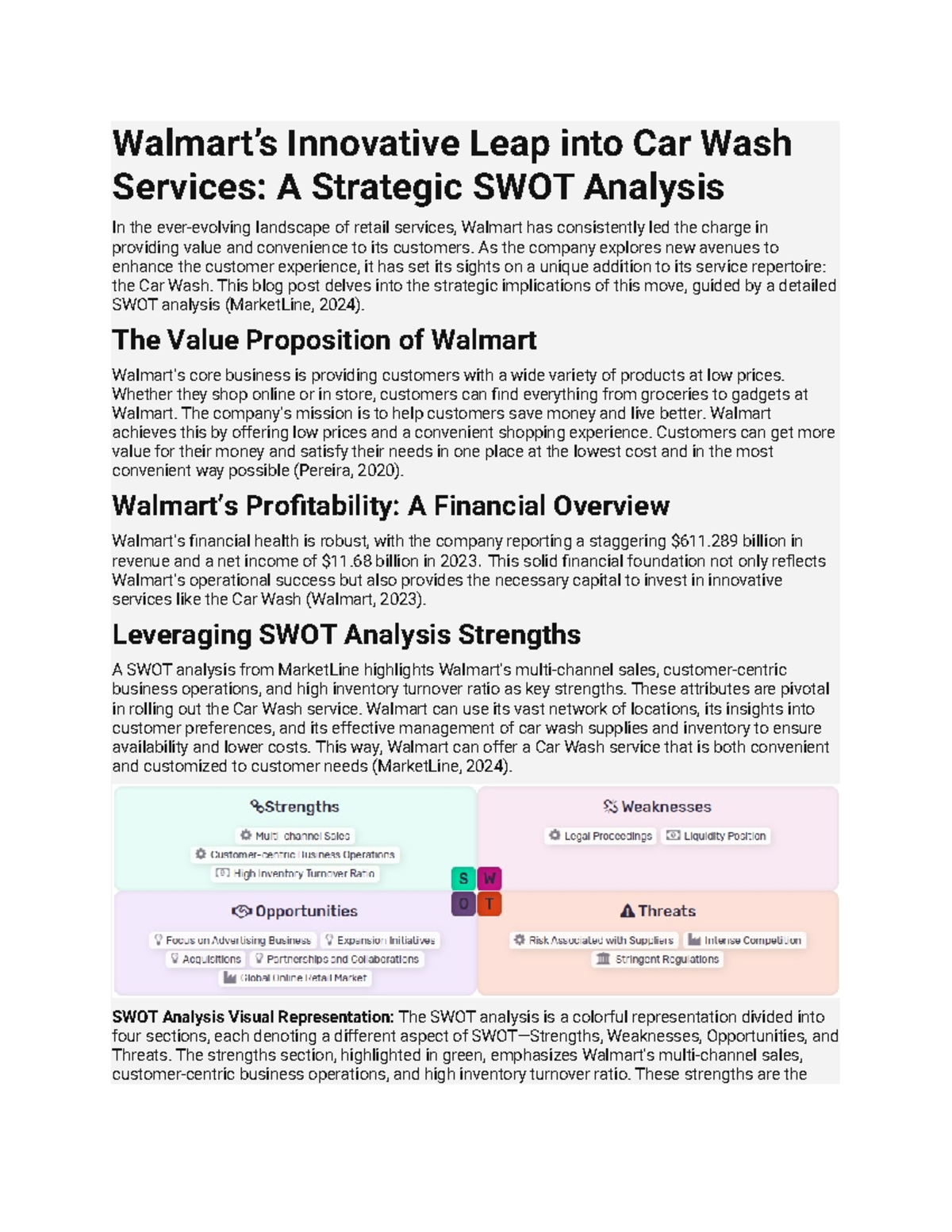 BUS 400 Blog Project: SWOT Analysis of Walmart’s Car Wash Service - Studocu