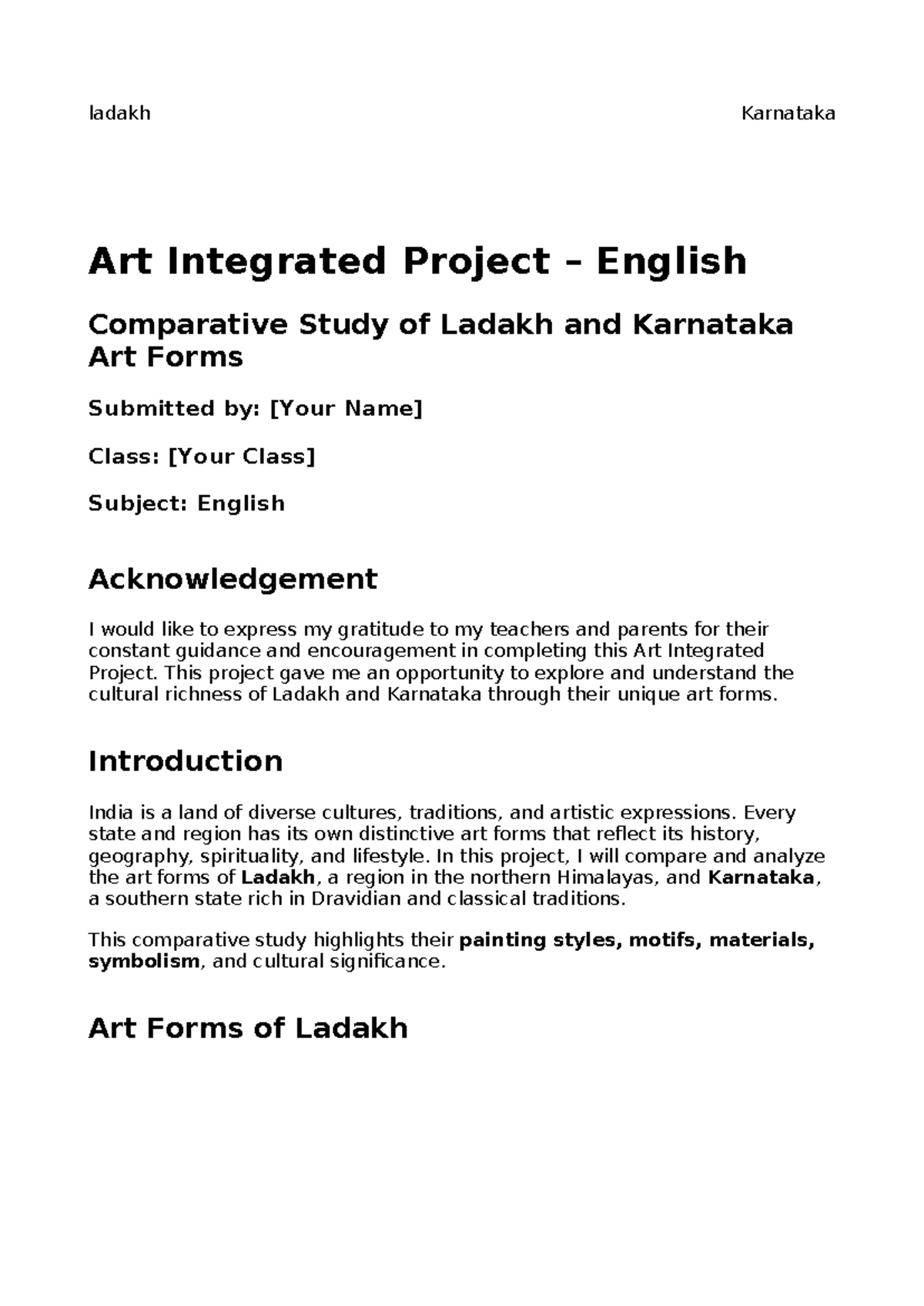 Comparative Study of Ladakh & Karnataka Art Forms - English Project ...