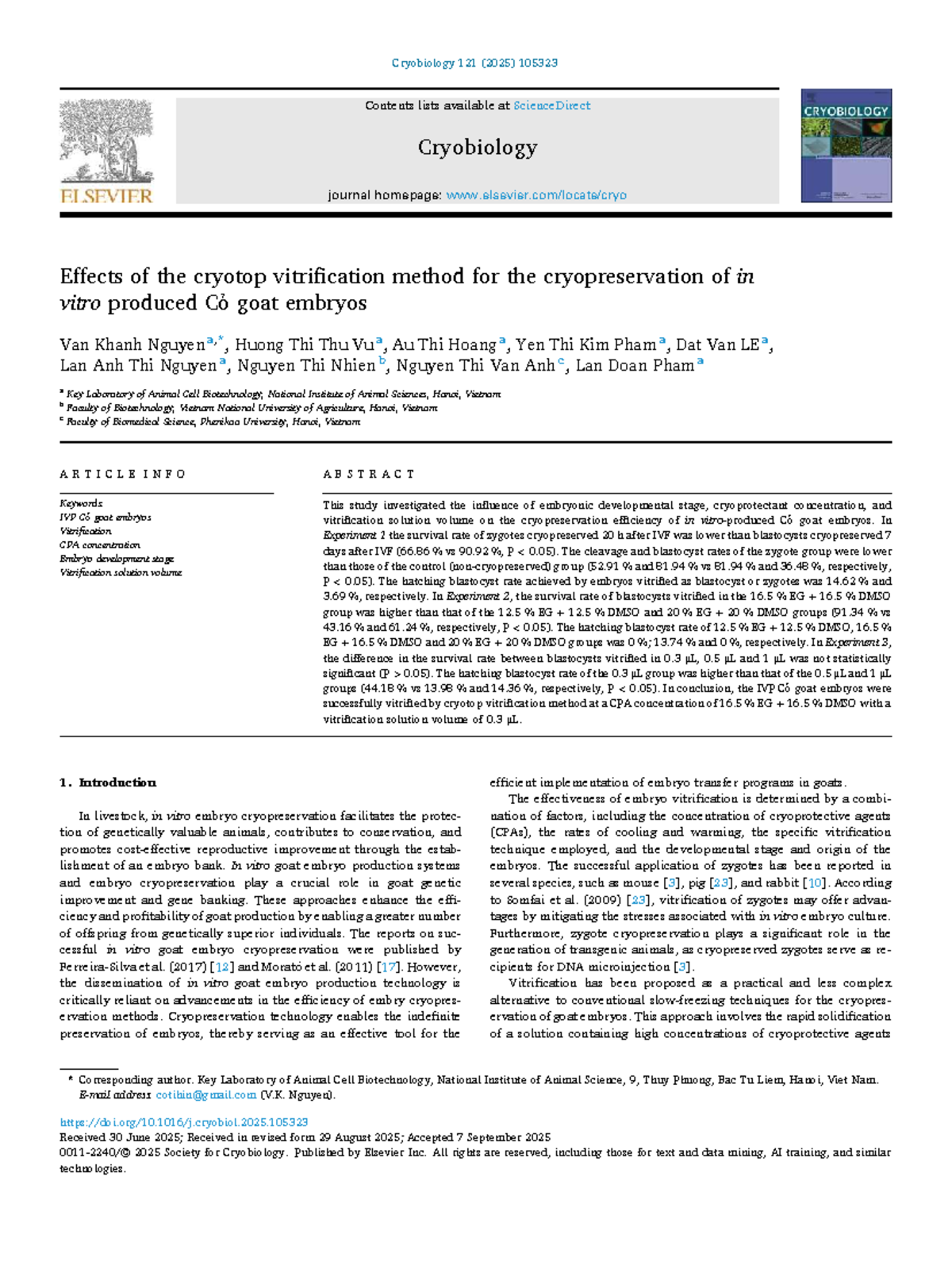 Cryobiology 121: Effects of Cryotop Vitrification on IVP Cỏ Goat ...
