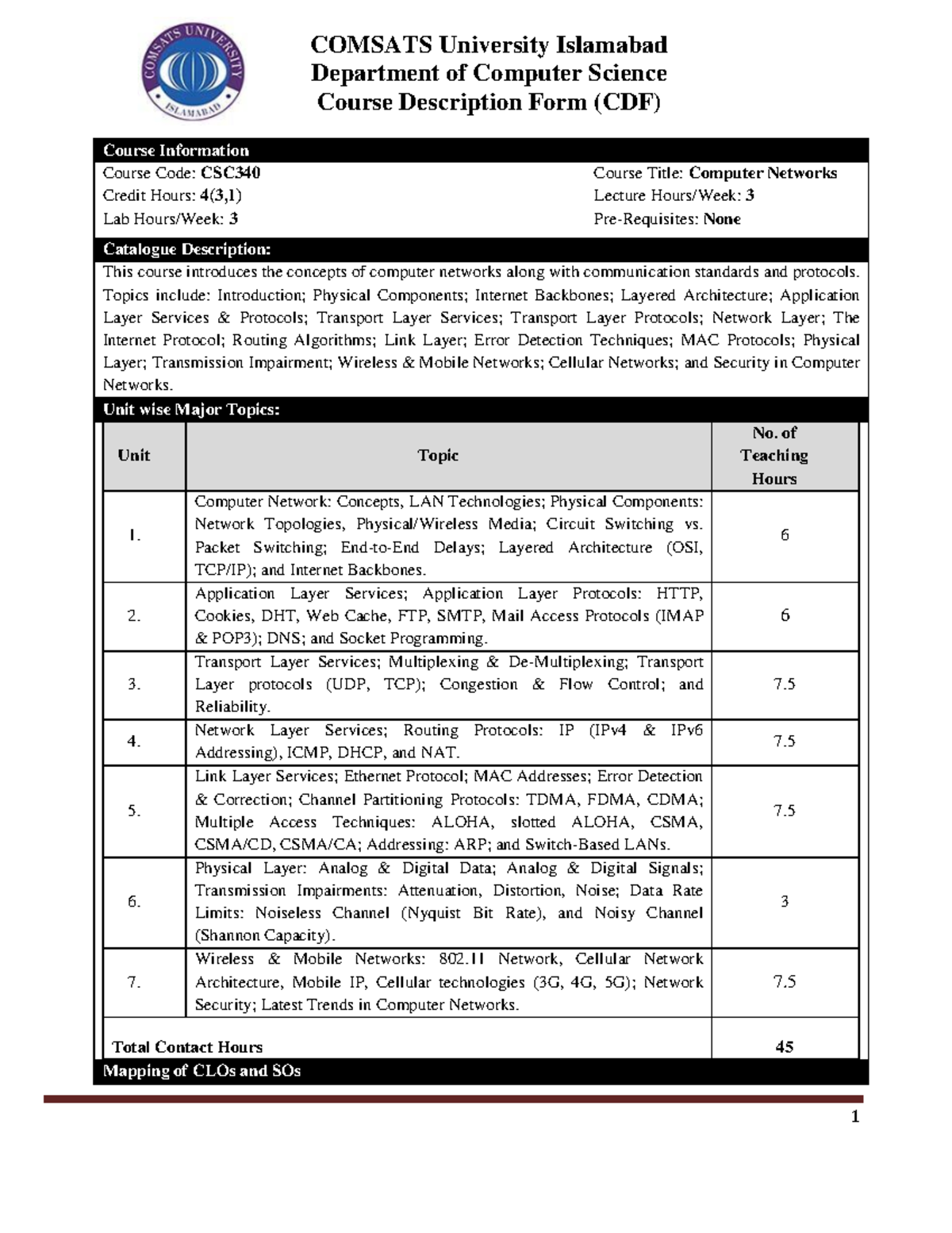 CSC340 CN CDF V3 - 1 Course Information Course Code: CSC340 Course ...
