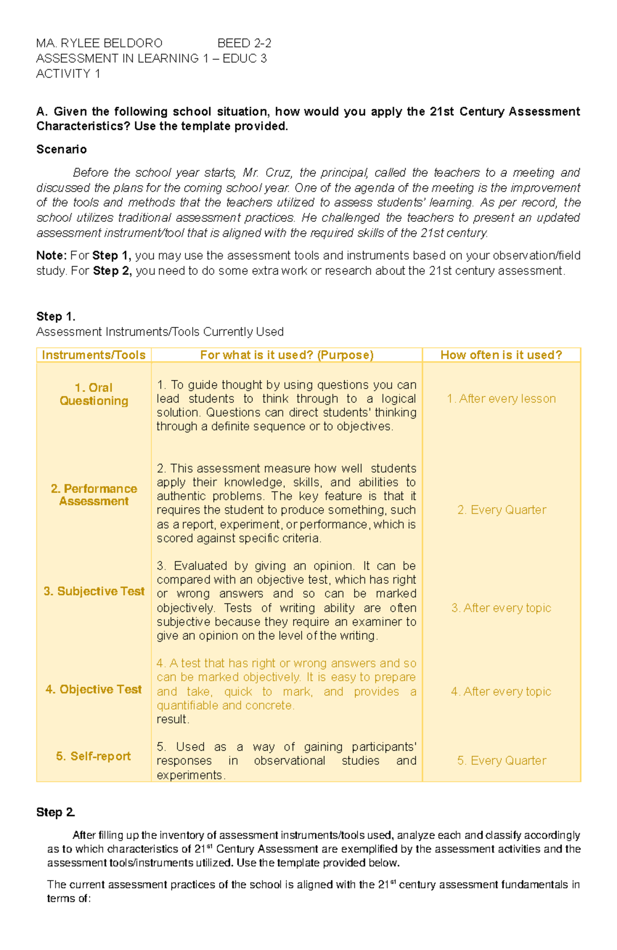 Assessment Tools for 21st Century Learning – EDUC 3 - Studocu