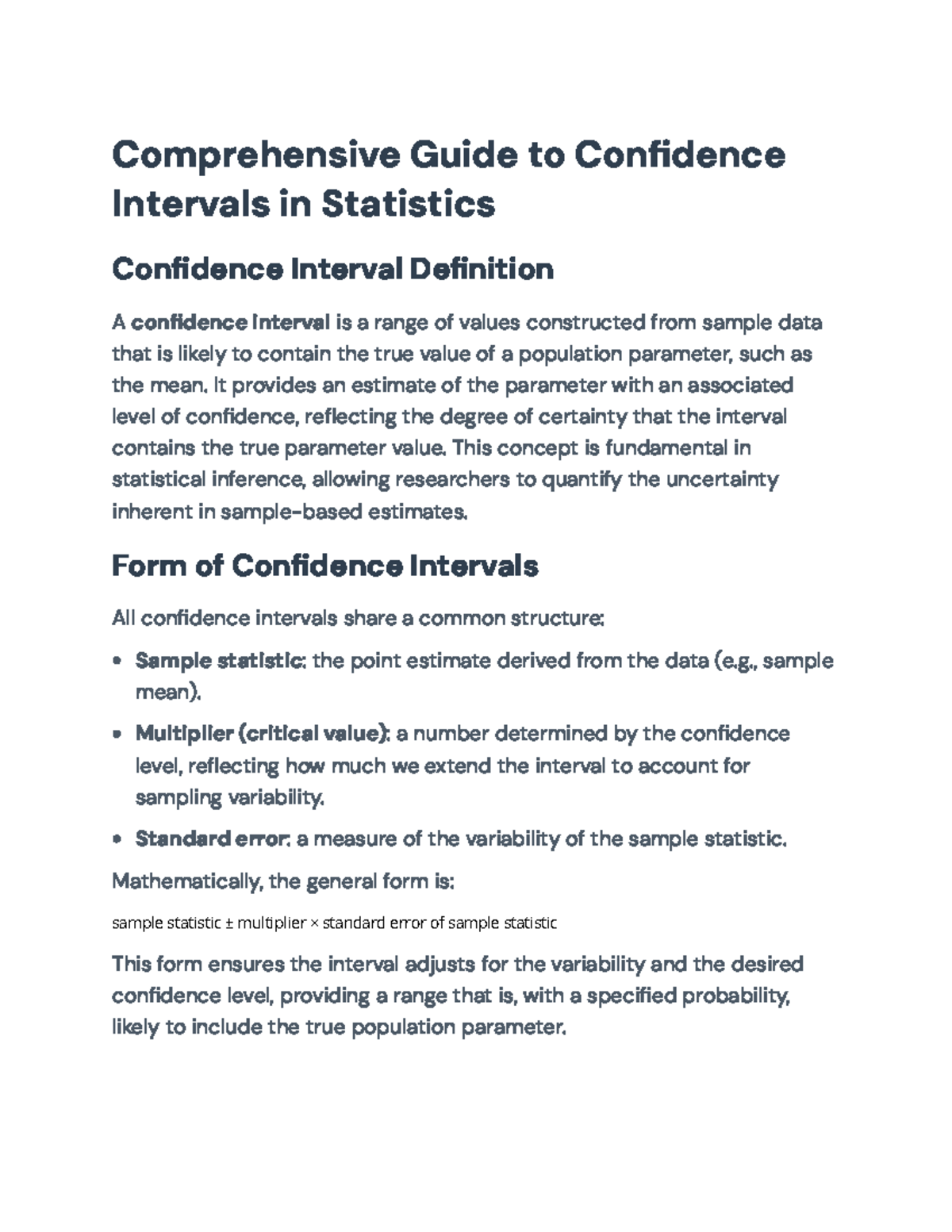 STAT 101: Comprehensive Guide to Confidence Intervals in Statistics - Studocu
