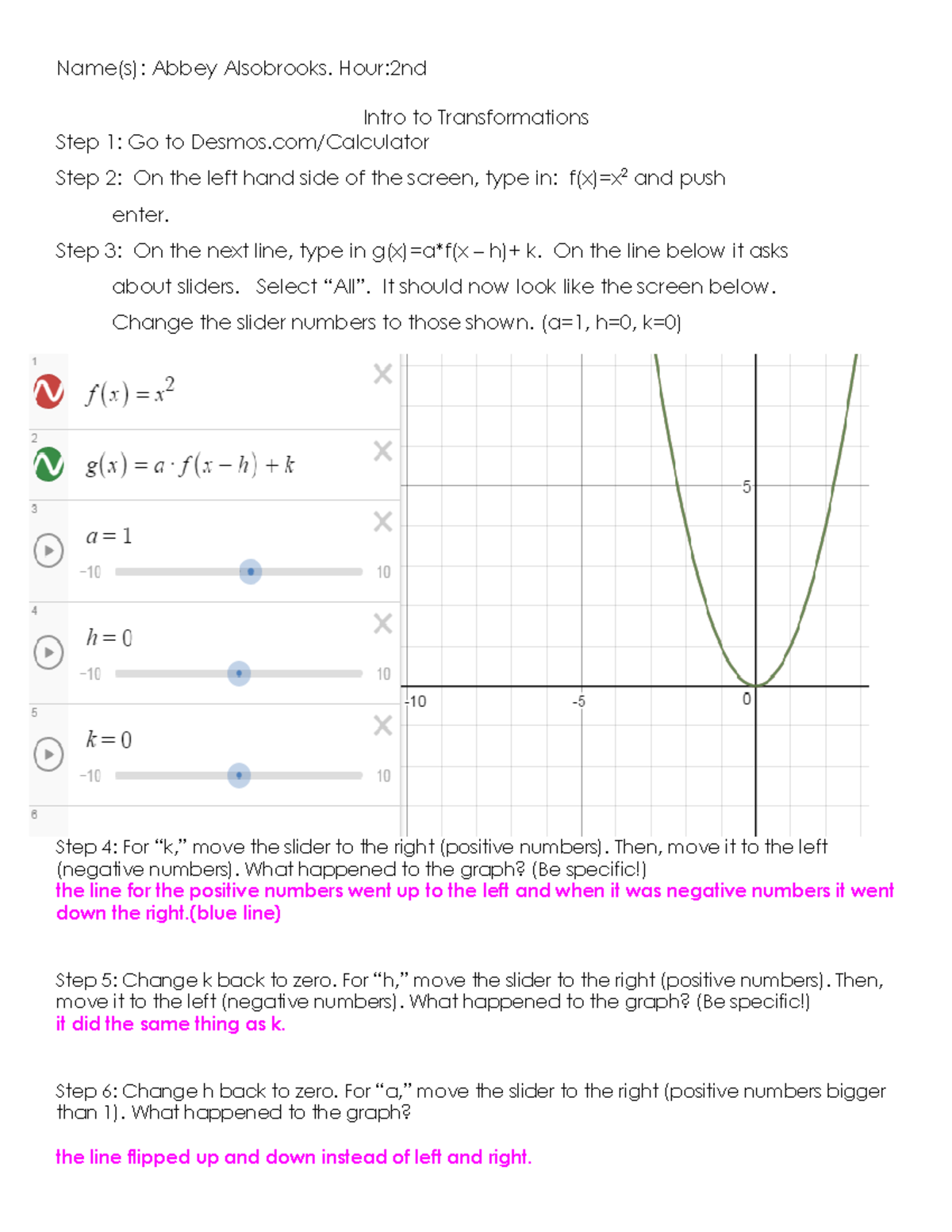 Desmos Transformations Intro: Step-by-Step Guide - Studocu