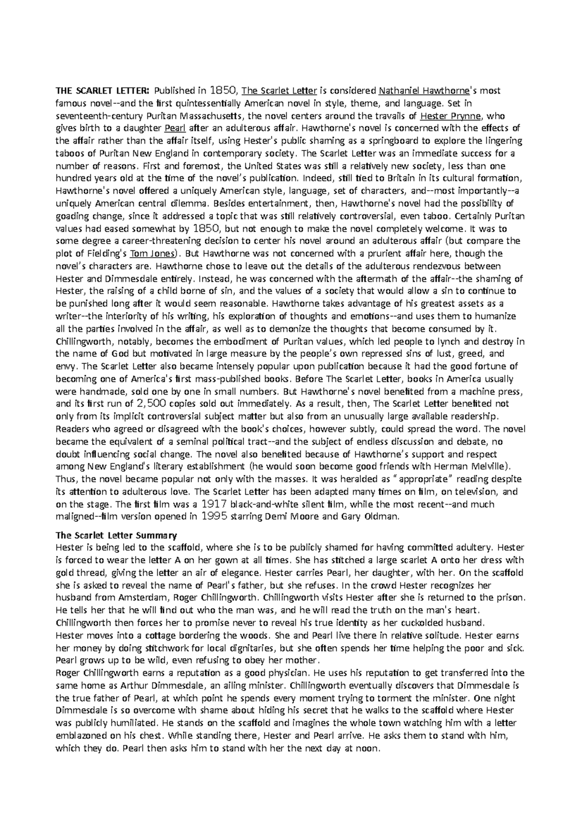 The Scarlet Letter (ENG 101): Analysis of Themes and Characters - Studocu