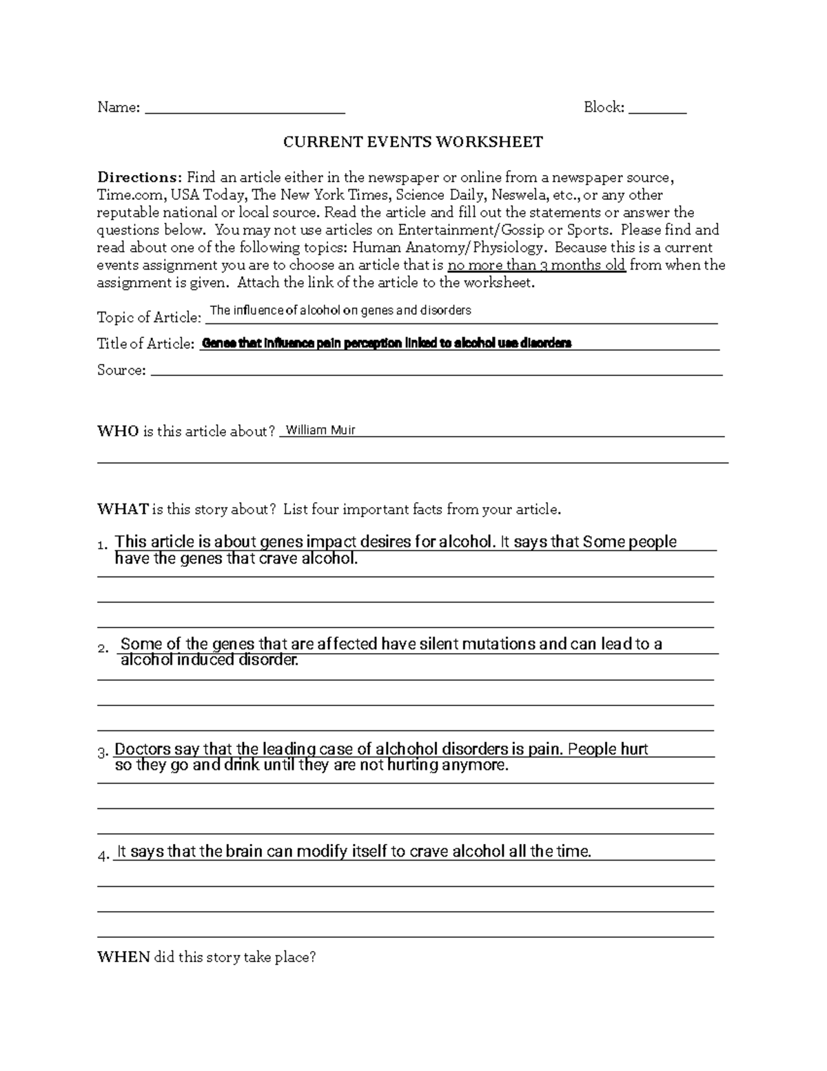 Current Events Worksheet - Human Anatomy/Physiology 2023hap - Studocu