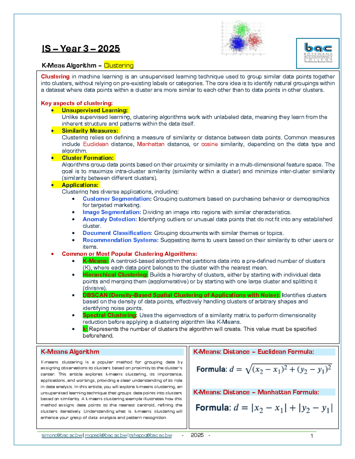 IS Year 3 2025 K-Means Clustering Overview and Applications - Studocu