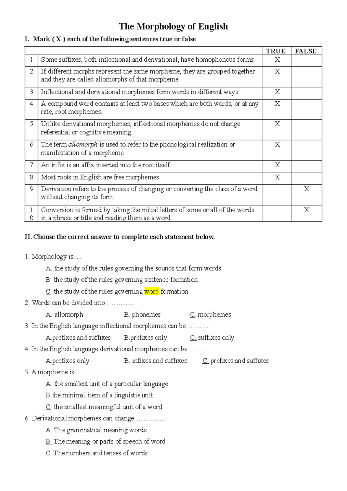English Morphology Exam Notes - Morphology-Sample-1 - Studocu