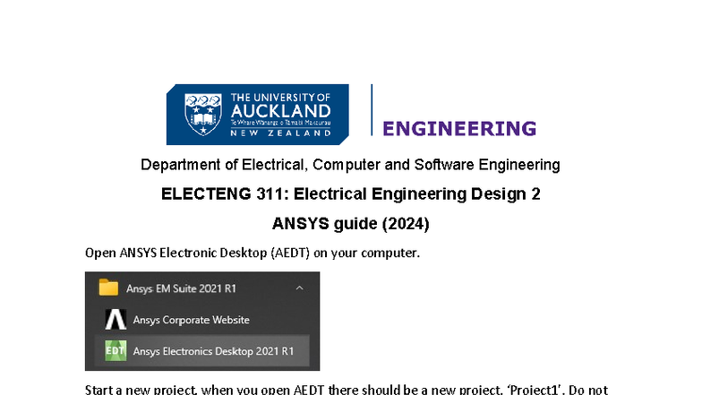 ELECTENG 311: ANSYS Guide for Electrical Engineering Design 2 - Studocu