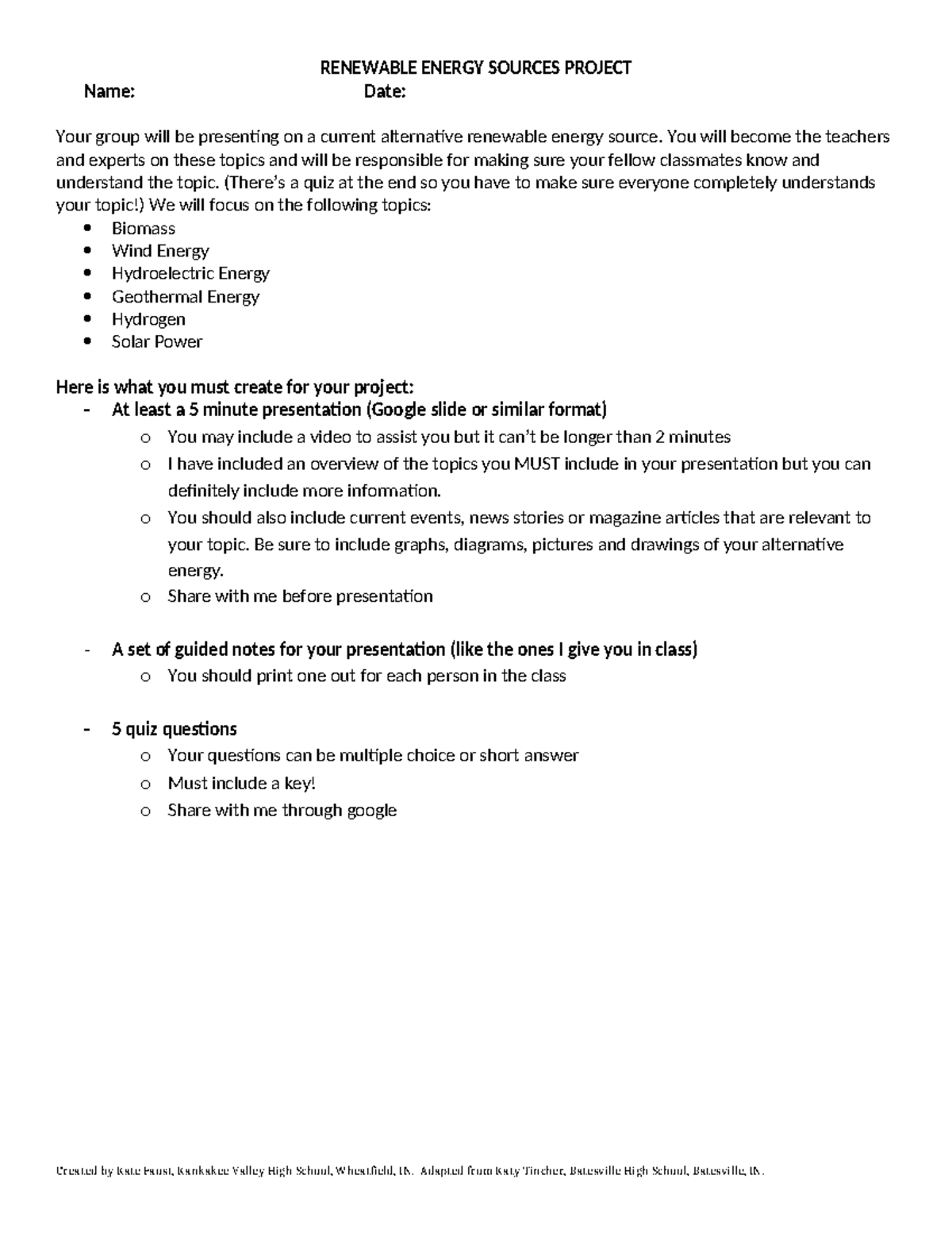 Alternative Energy Sources Project (ENGR 101) - Presentation Guide ...