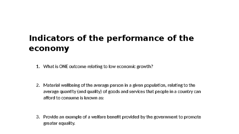 Indicators of Economic Performance Revision (ECO 101) - Studocu