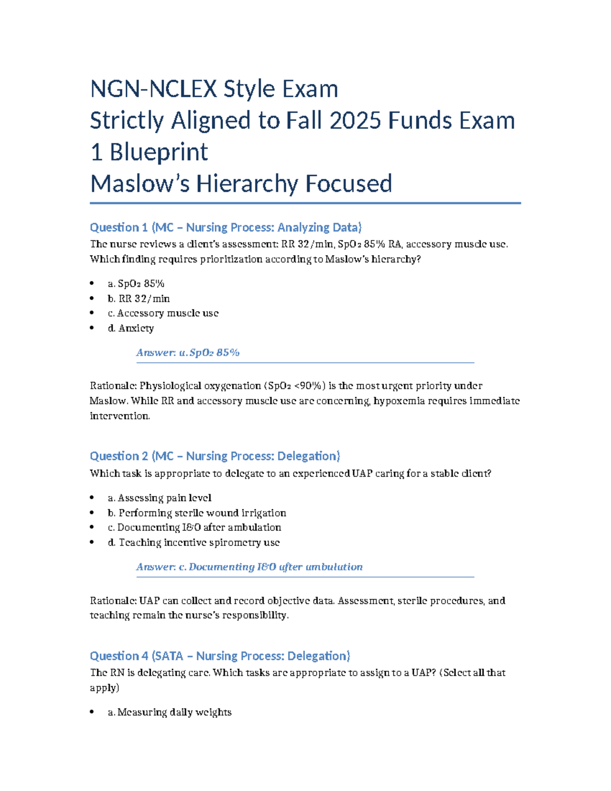 NGN NCLEX Exam 1 Blueprint: Prioritization in Nursing Process - Studocu