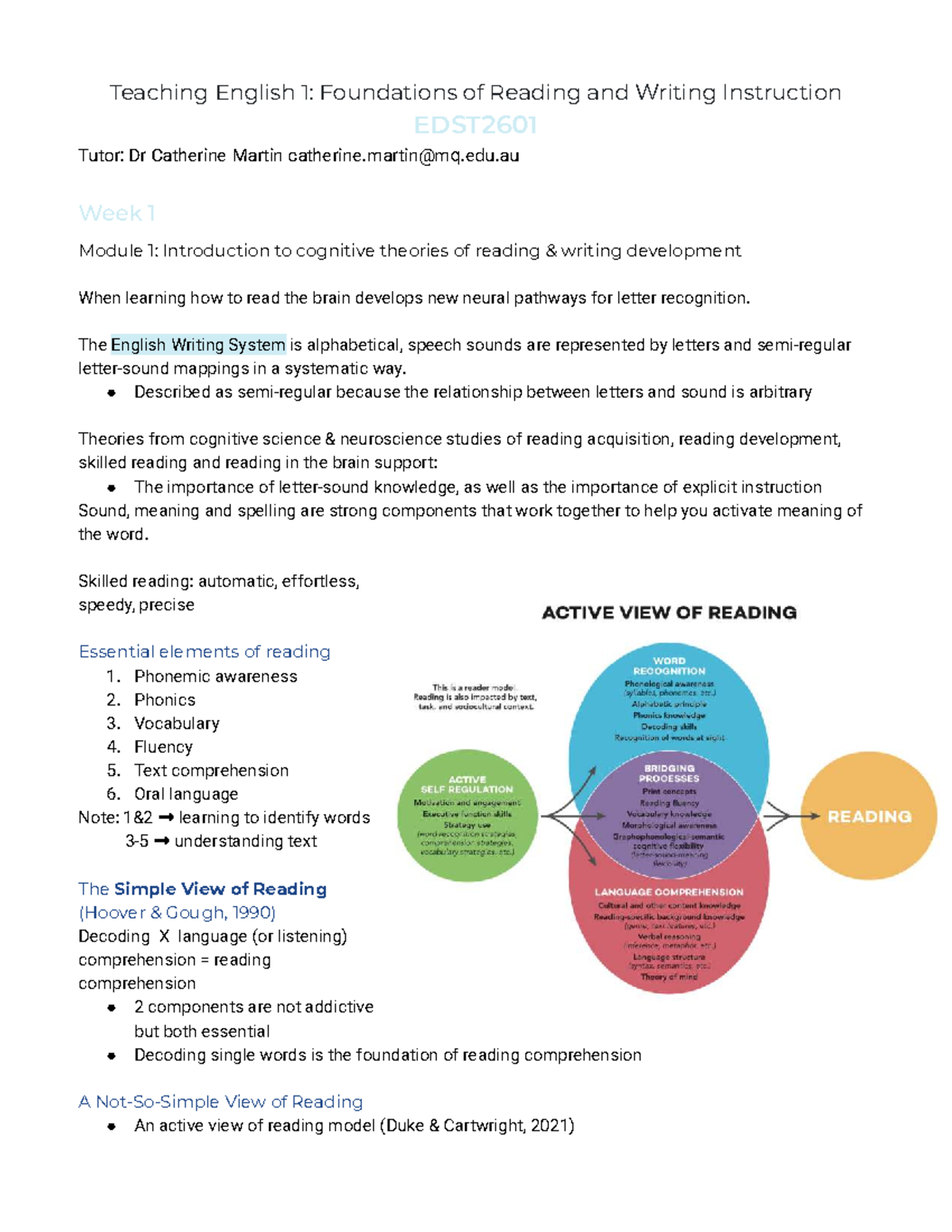 EDST2601: Cognitive Theories in Reading & Writing Foundations - Studocu