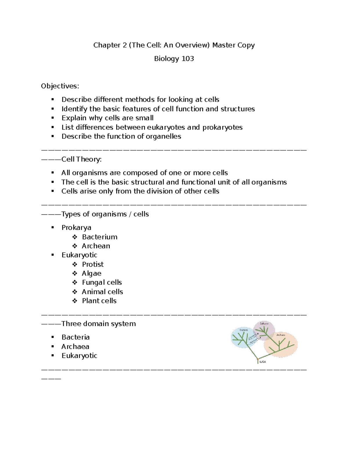 Biology 103: Chapter 2 - The Cell: Structure and Function Overview ...