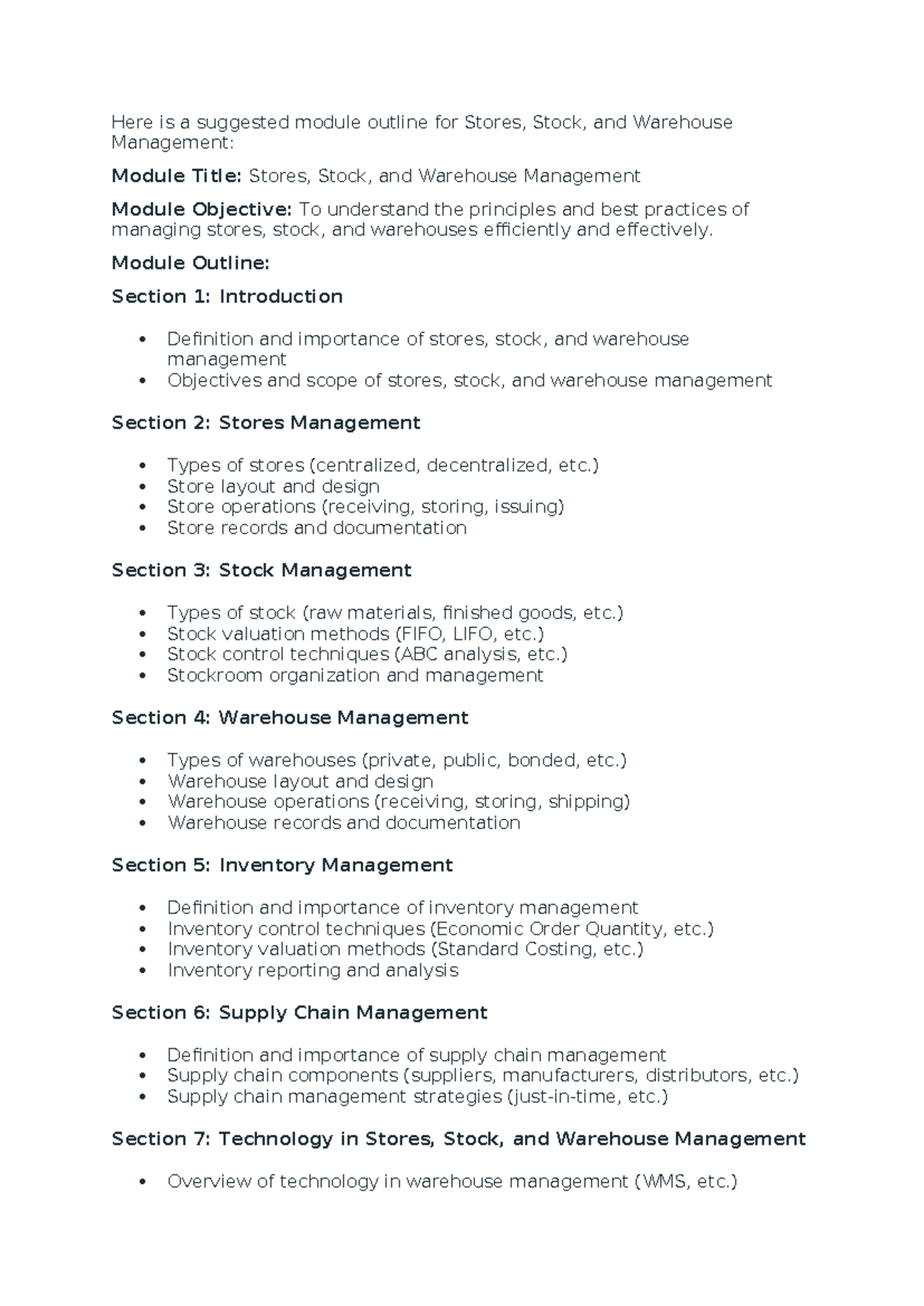 LSC432 Stores, Stock, and Warehouse Management Module Notes - Studocu