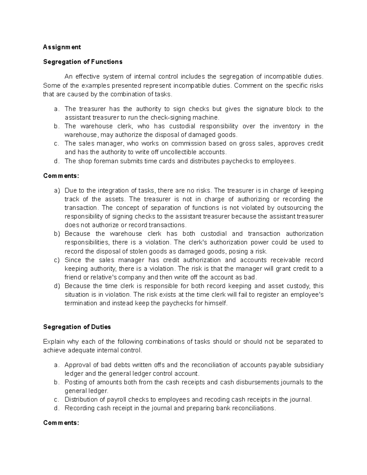 Segregation of Functions Assignment - Assignment Segregation of ...