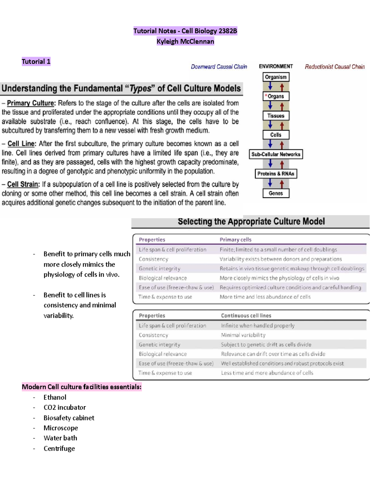 Tutorial Notes on Cell Biology 2382B: Cell Culture & Microscopy ...