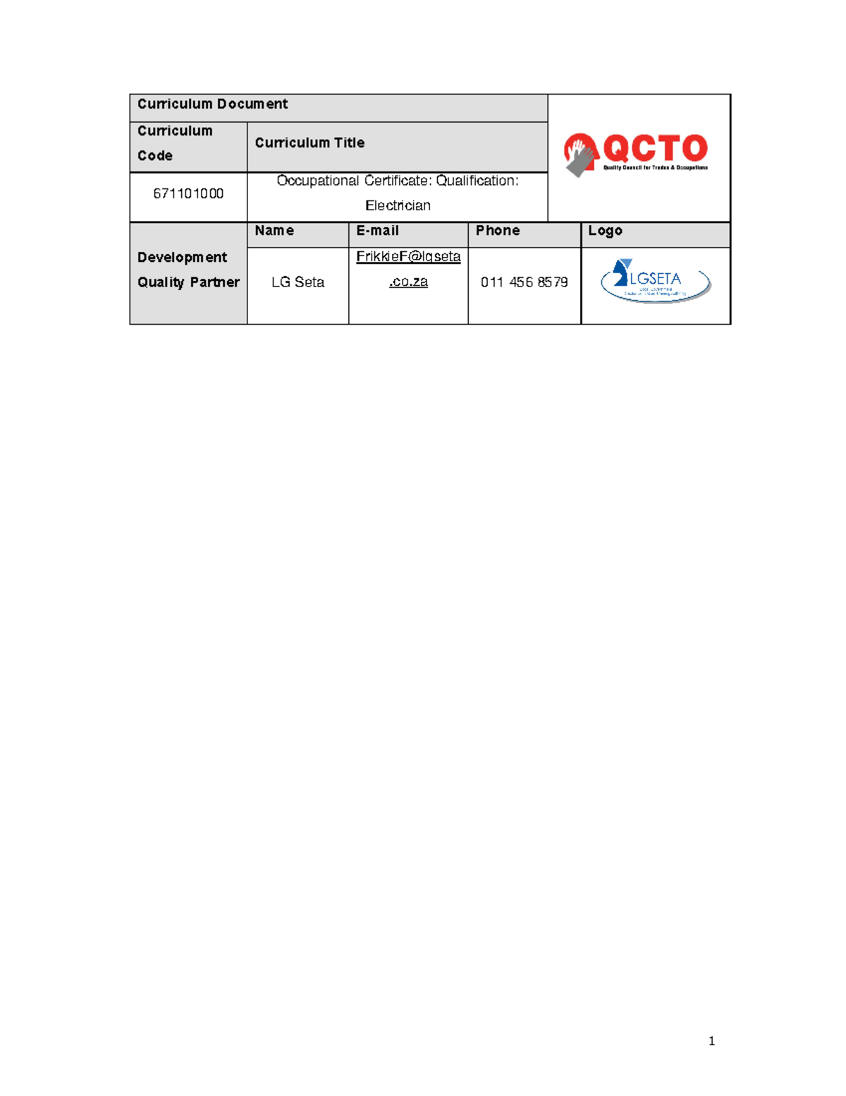 671101000 - Occupational Certificate: Electrician Curriculum Guide ...