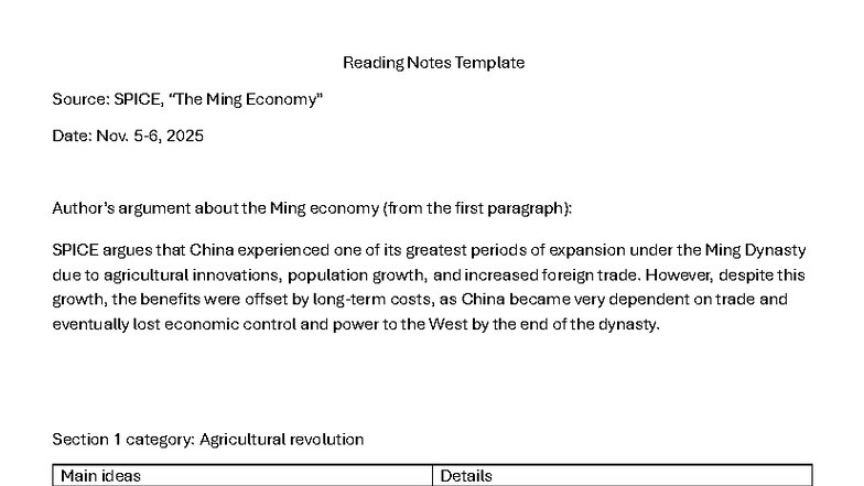 Ming Dynasty Economic Insights: SPICE Analysis Notes - Studocu