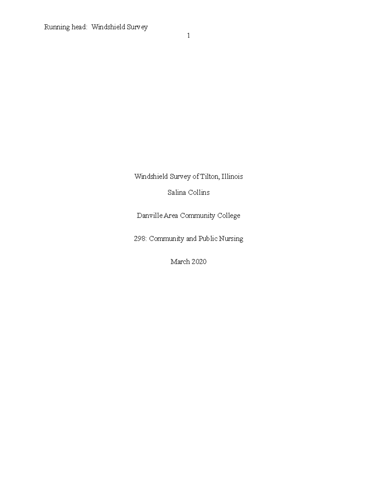 Windshield Survey Analysis of Tilton, IL - Course 298 Assessment - Studocu