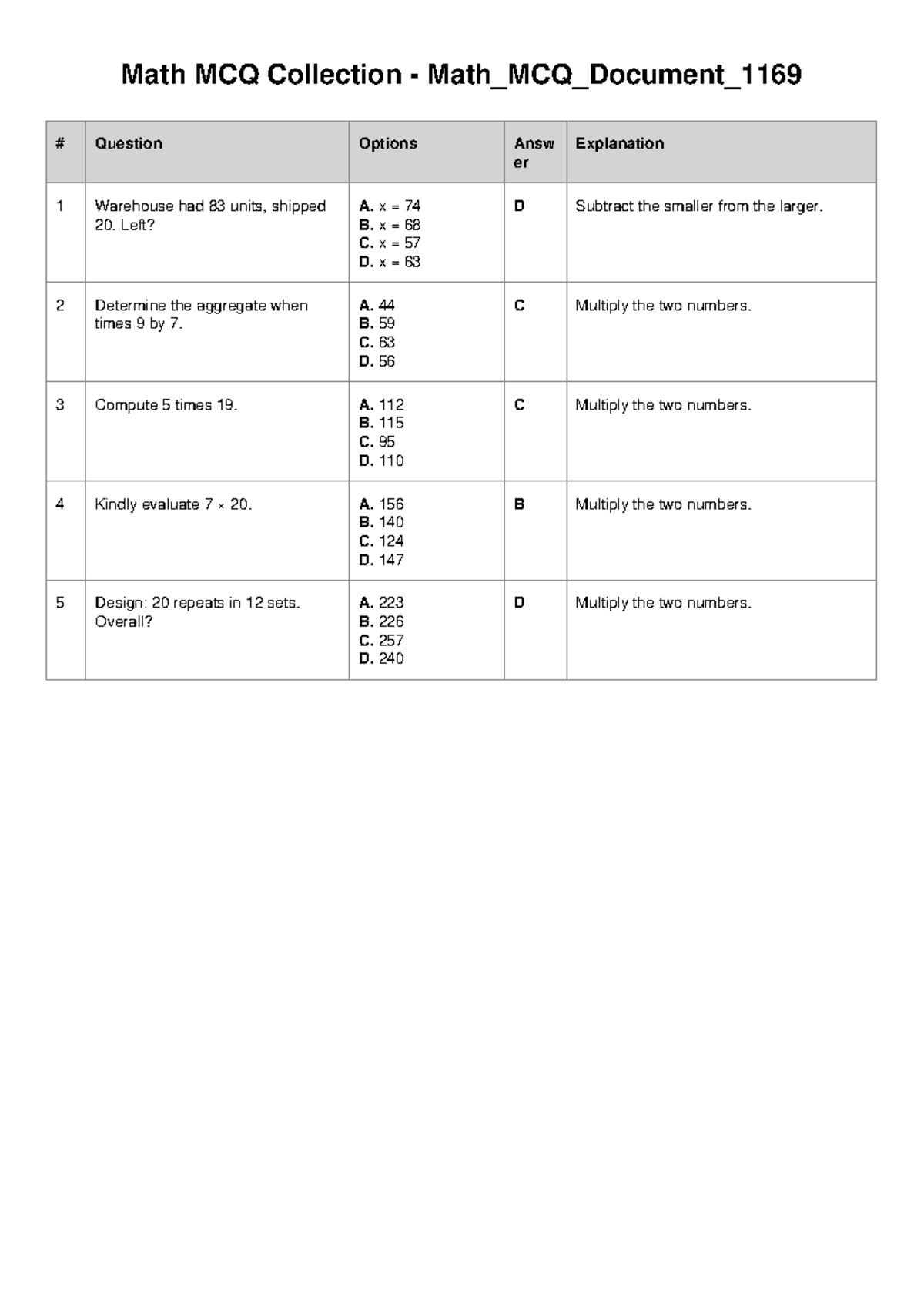 Math MCQ Collection: Basic Concepts in Statistics & Probability (1169 ...