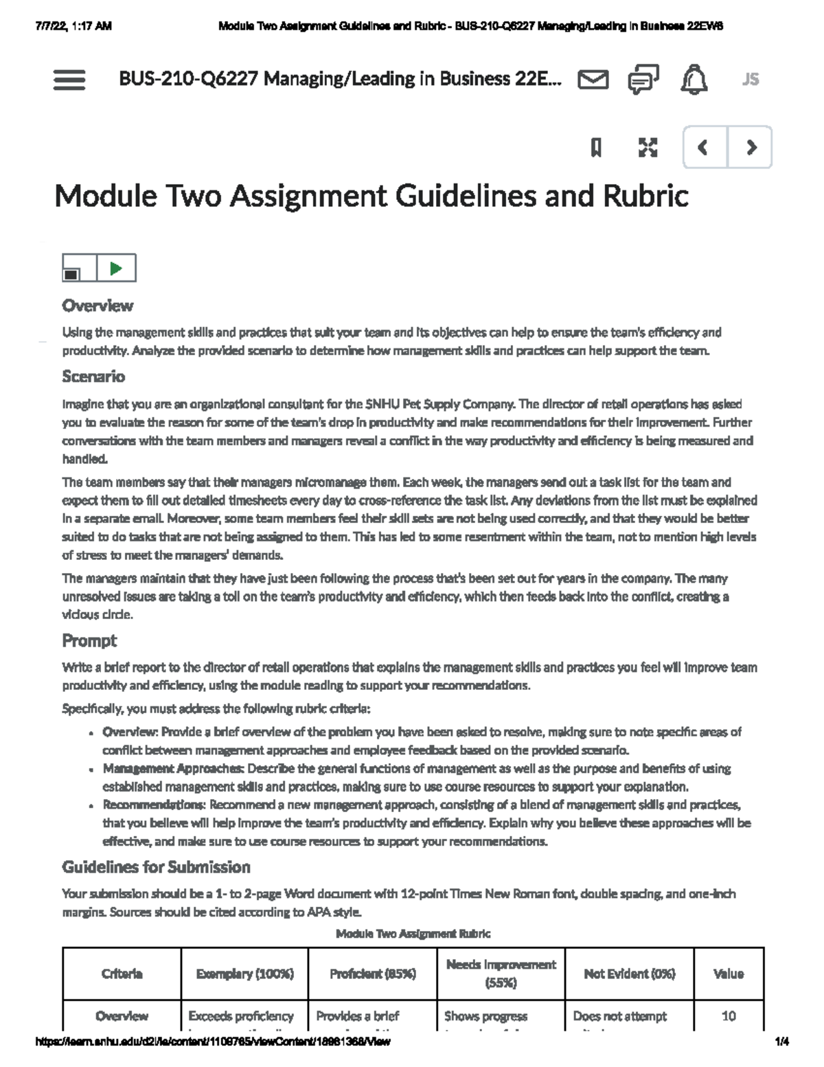 Module Two Assignment Guidelines and Rubric - Analyze the provided scenario to determine how ...