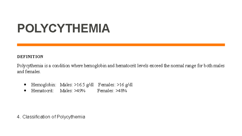 POLYCYTHEMIA - Lecture Notes on Definition and Management - Studocu