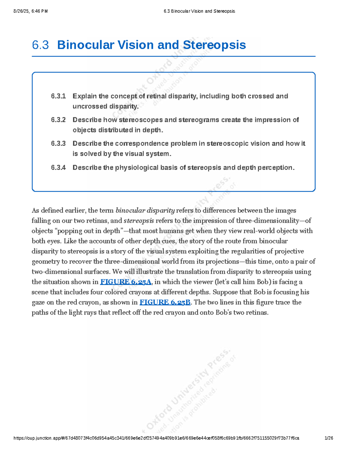 6.3 Binocular Vision and Stereopsis: Exploring Depth Perception - Studocu