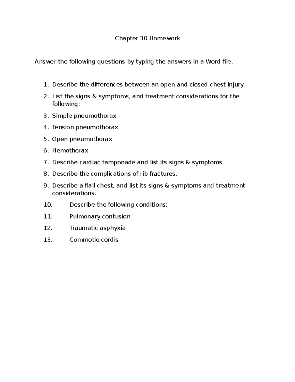 Chapter 30 Homework: Open vs. Closed Chest Injuries and Related ...