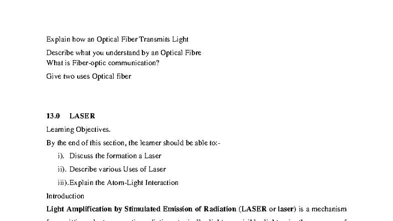 Chapter 13: Understanding Lasers and Optical Fiber Transmission - PHYS ...