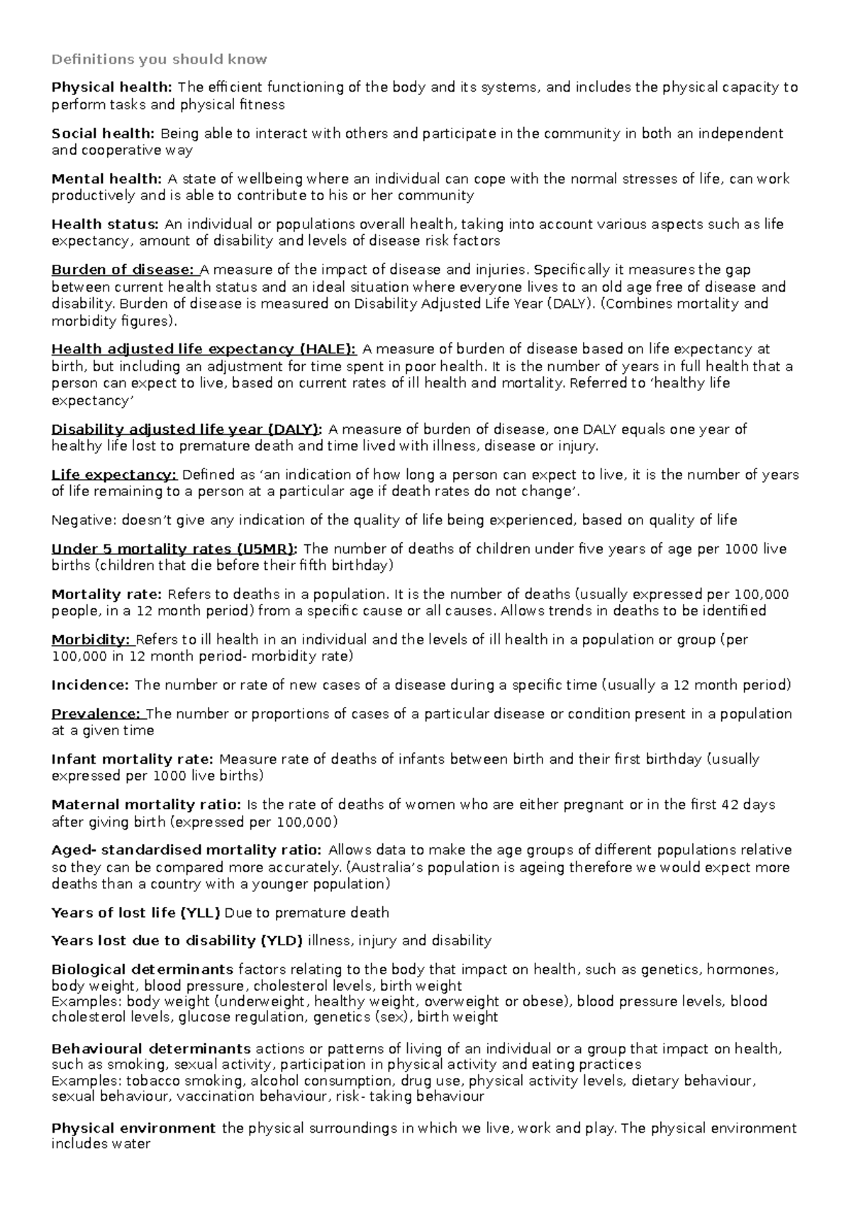 Unit 3 HHD Glossary: Key Terms & Definitions for Health Concepts - Studocu