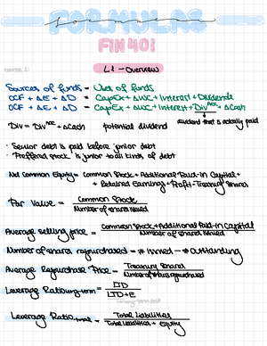 FIN 401 Tutorial Lösungen - FIN 401 – Exercise No. I Overview of Corporate Financing Solution ...