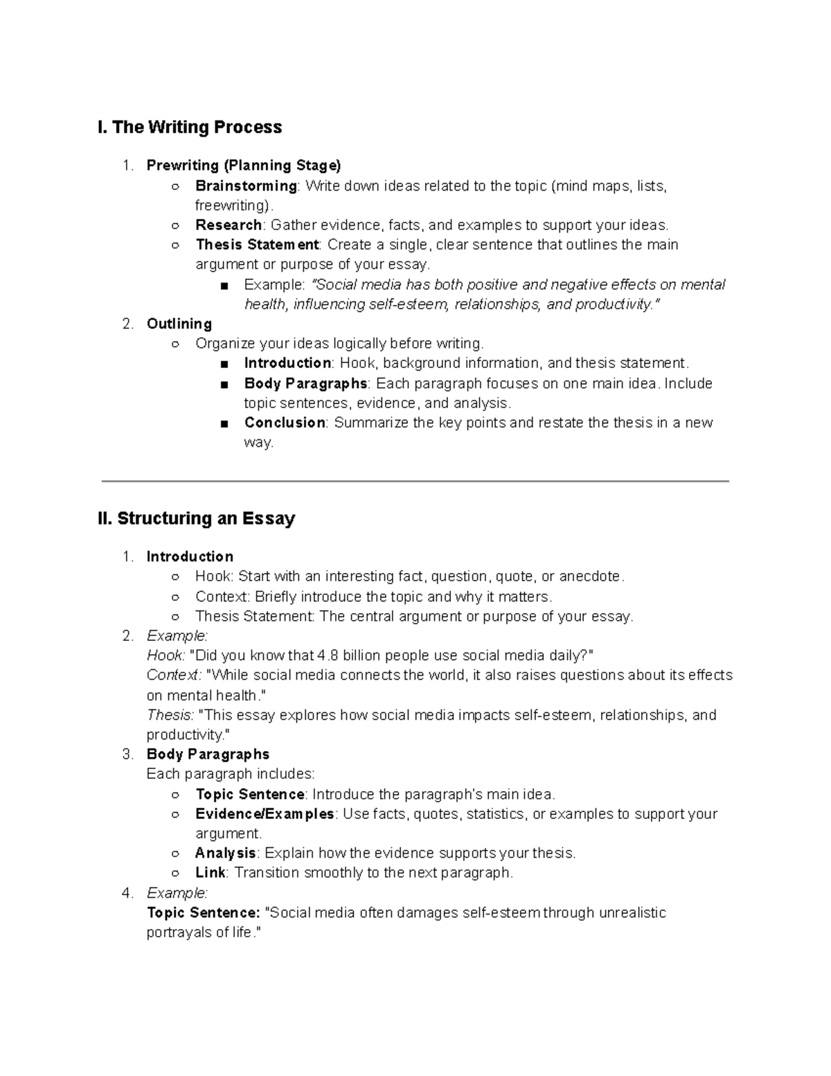 Studco material - I. The Writing Process Prewriting (Planning Stage ...