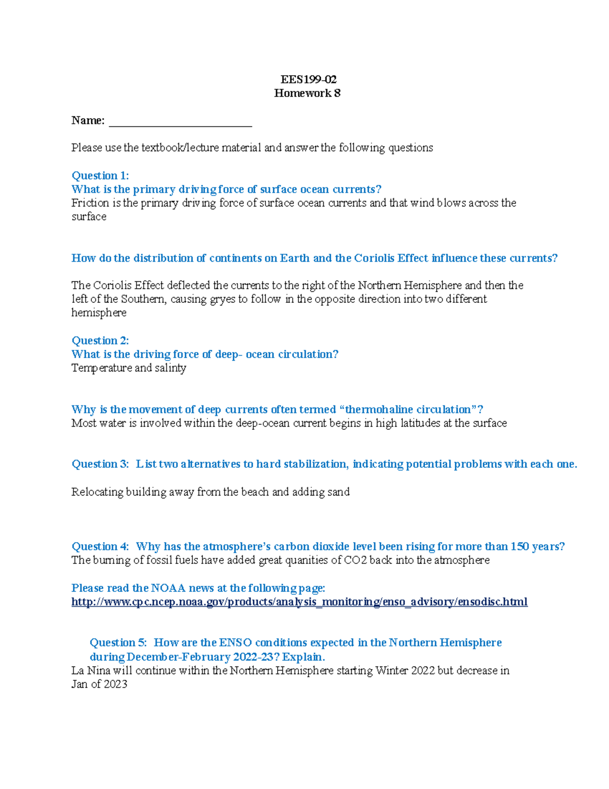 EES199 - Homework 8: Ocean Currents and Climate Insights - Studocu
