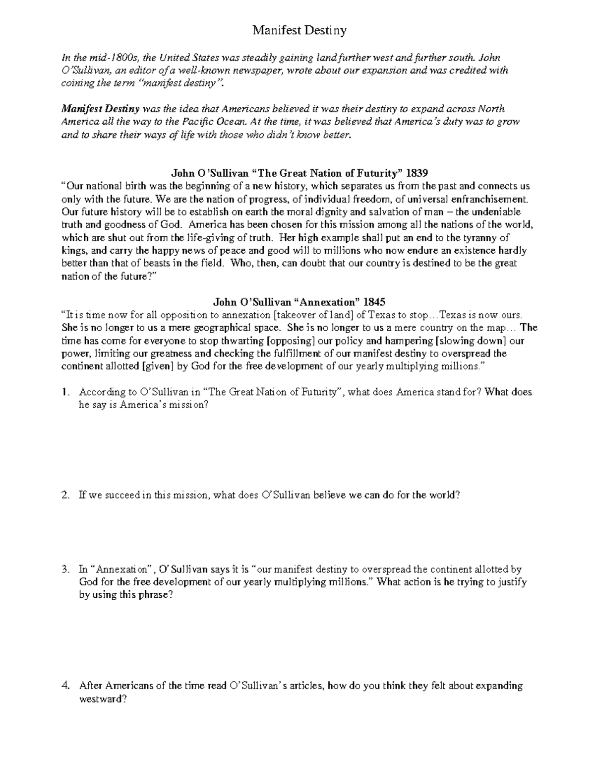 HIST 205: Understanding Manifest Destiny in 19th Century America - Studocu