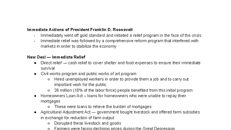 History 160 Midterm 2 Study Guide: FDR's New Deal and Economic Reforms ...