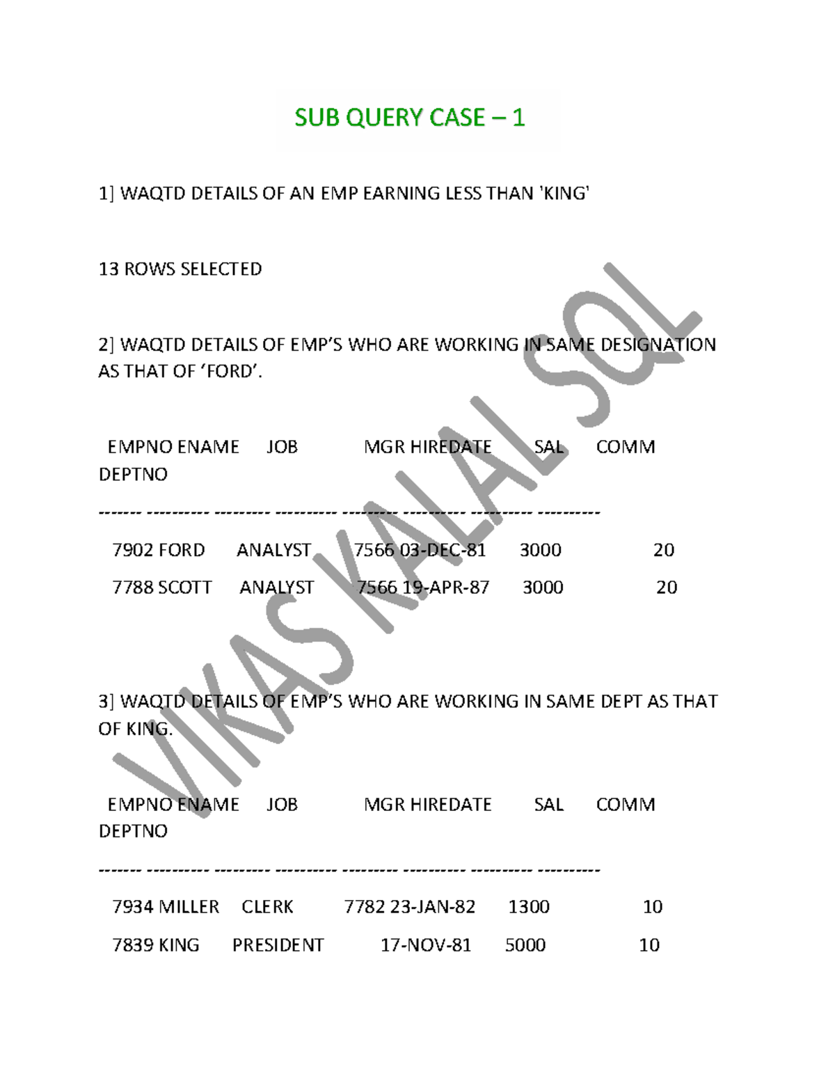 SUB QUERY CASE STUDY – 1: EMPLOYEE SALARY ANALYSIS - Studocu